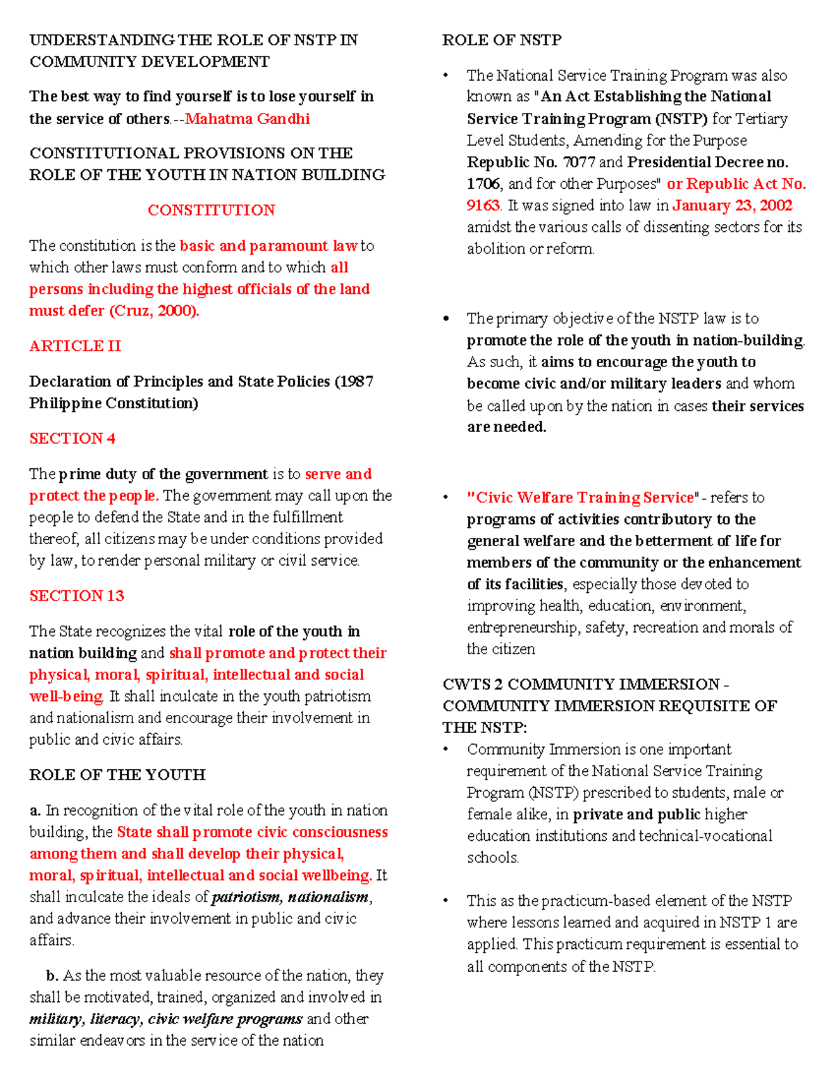 Understanding THE ROLE OF NSTP IN Community Development - UNDERSTANDING ...