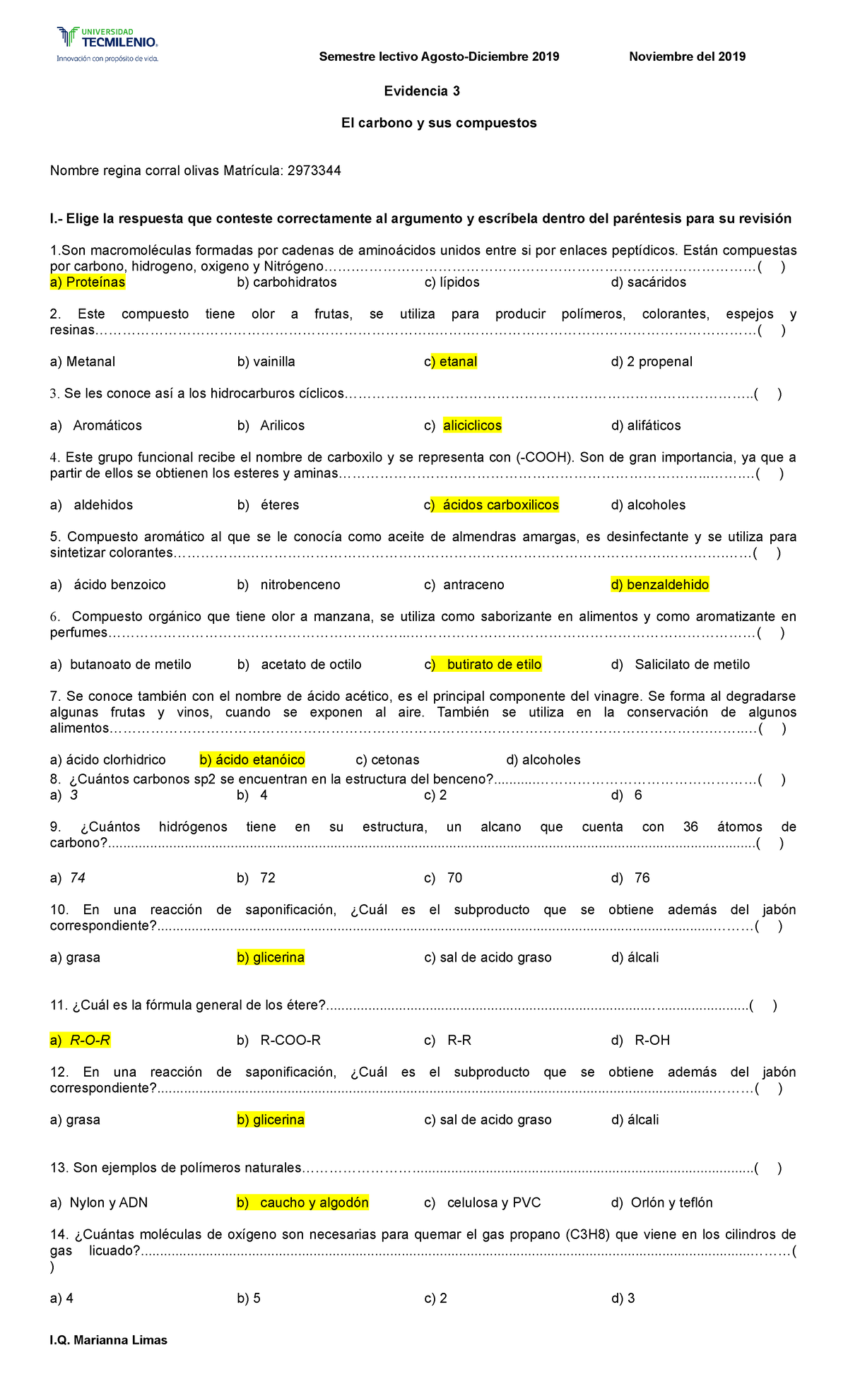 El carbono Evidencia 3-1 - Semestre lectivo Agosto-Diciembre 2019 ...