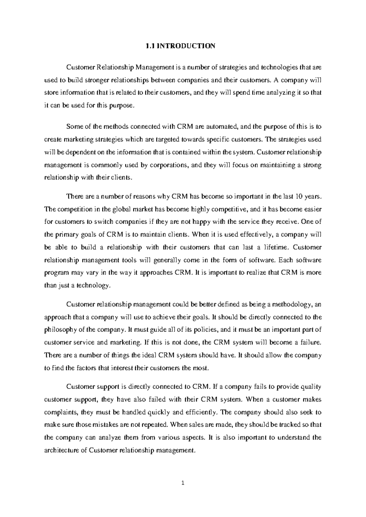 Compleate work in with page no - 1 INTRODUCTION Customer Relationship ...