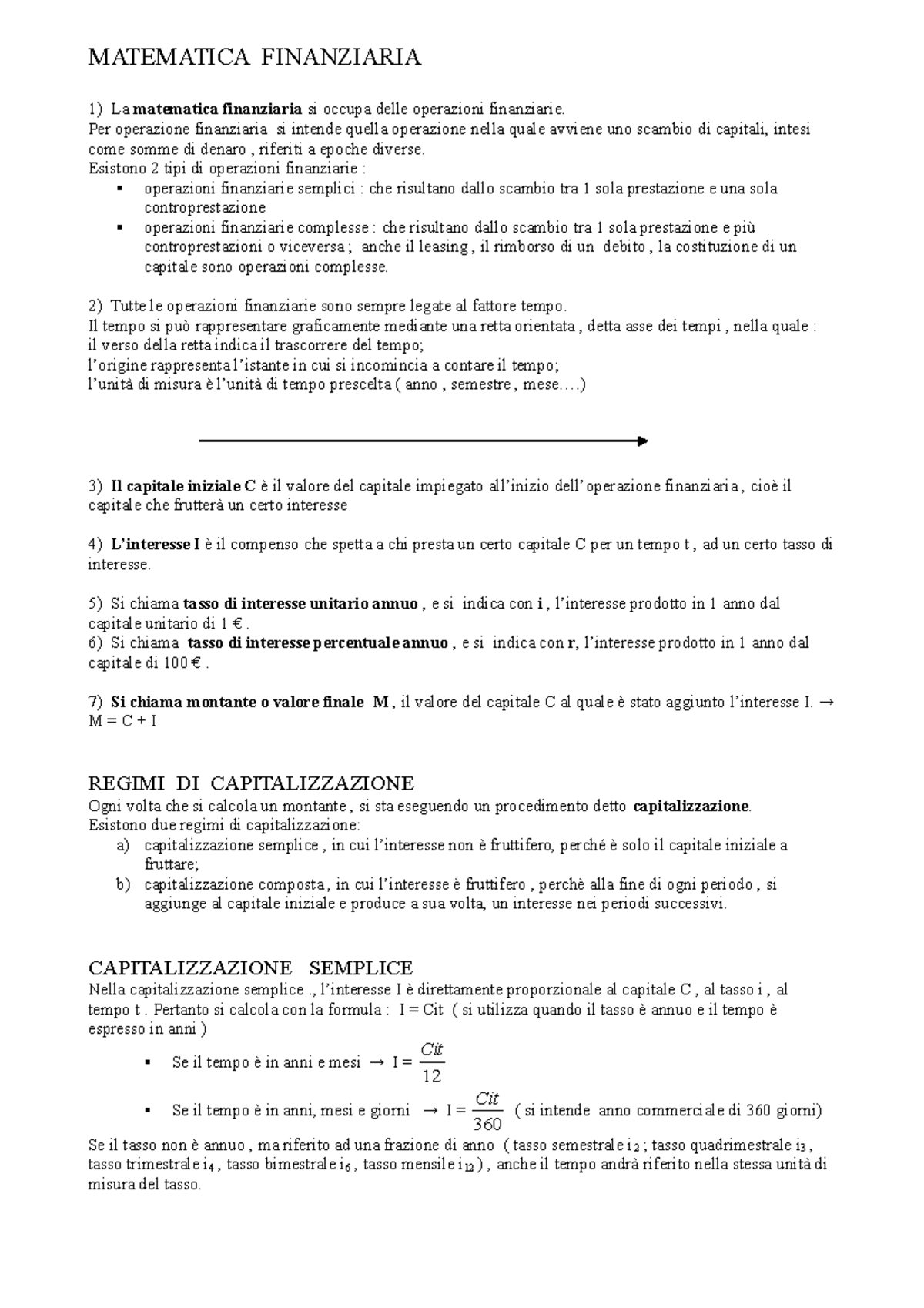 Teoria Matematica Finanziaria-Interesse - MATEMATICA FINANZIARIA La ...