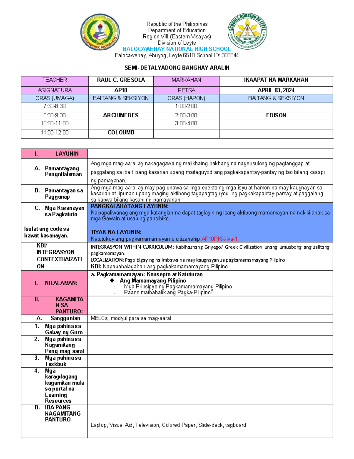 AP10 Katuturan O Konsepto NG Pagkamamayan - Republic of the Philippines ...