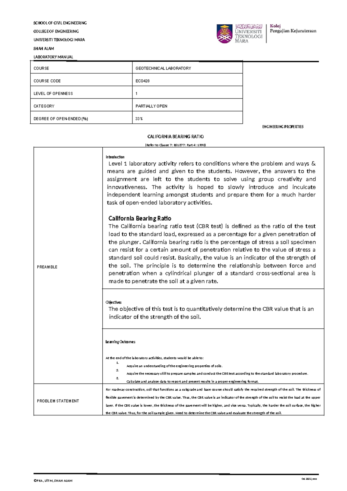 Lab 11 CBR Level 1 Manual & Report - SCHOOL OF CIVIL ENGINEERING ...