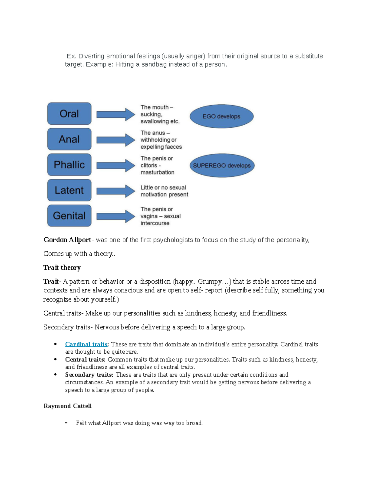 Psych notes-8 - Ex. Diverting emotional feelings (usually anger) from ...