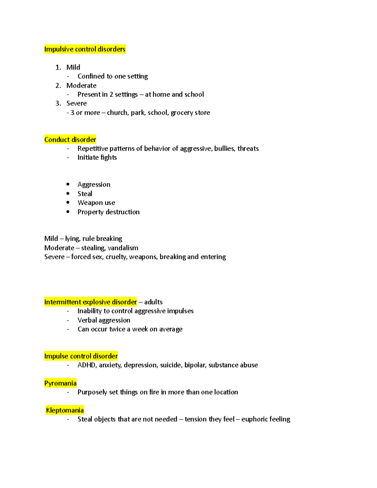 Week 8 - Lecture notes week 8 - Impulsive control disorders Mild ...