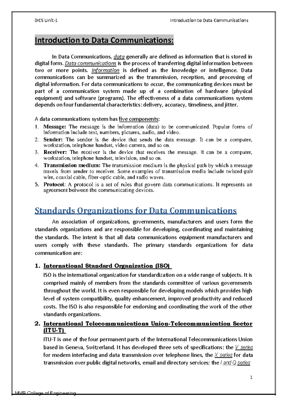 Unit1 - Introduction to Data Communications: In Data Communications ...