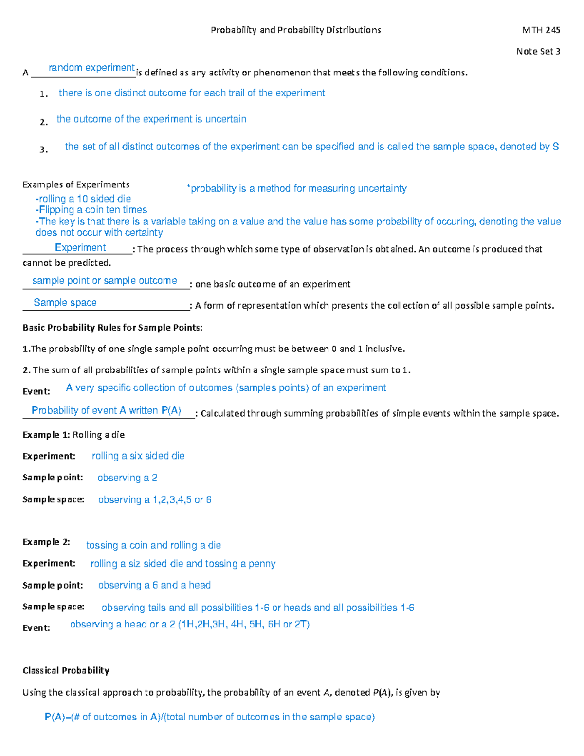 Notes for stats. chap. 2 complete - Probability and Probability ...