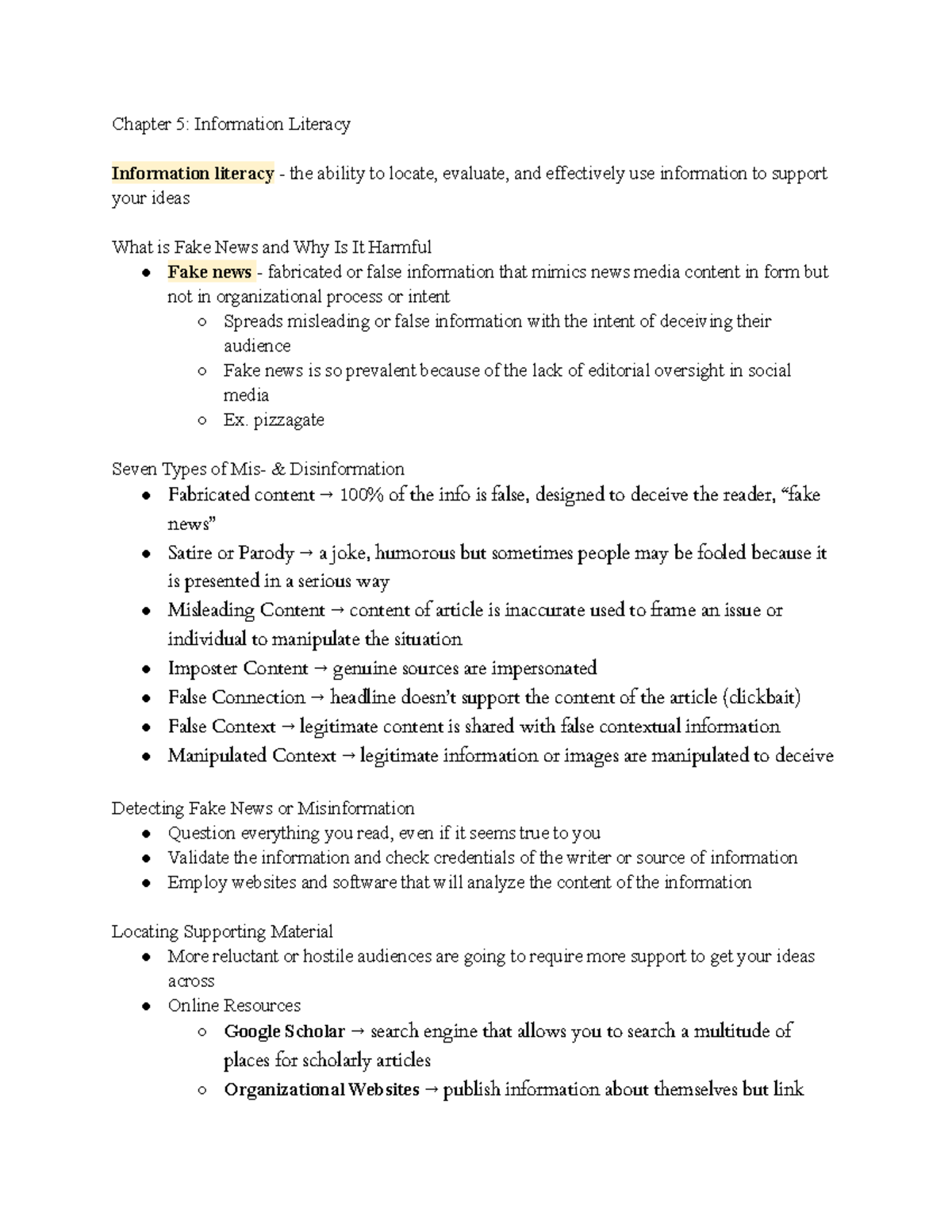 Chapter 5 Notes Information Literacy - Chapter 5: Information Literacy ...