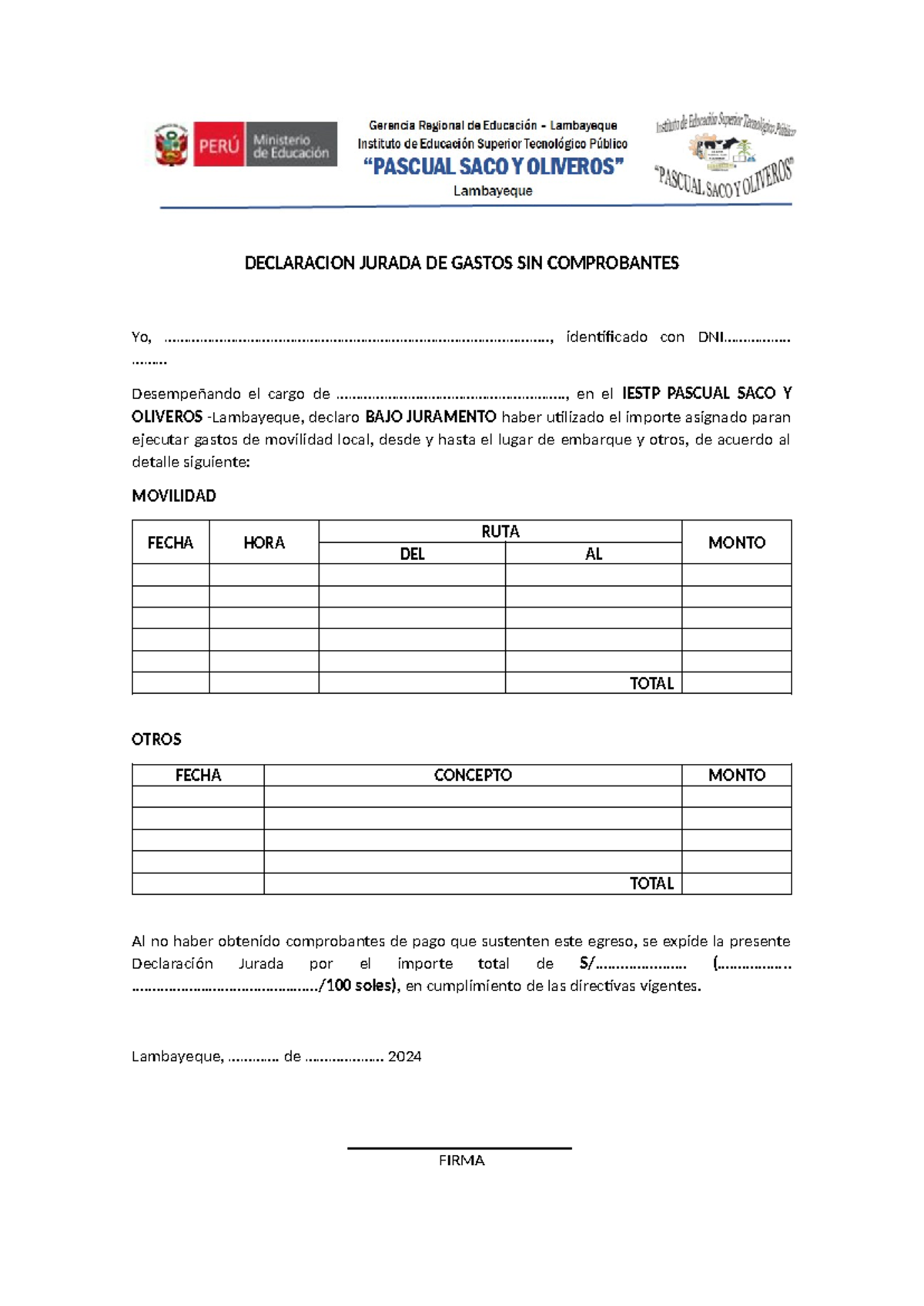 Modelo De Declaracion Jurada