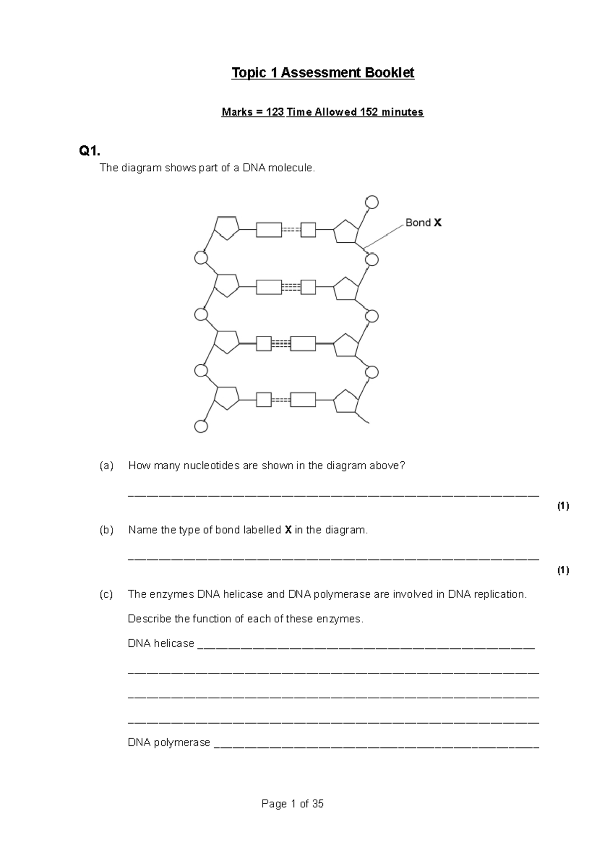 Topic 1 assessment booklet - Topic 1 Assessment Booklet Marks = 123 ...