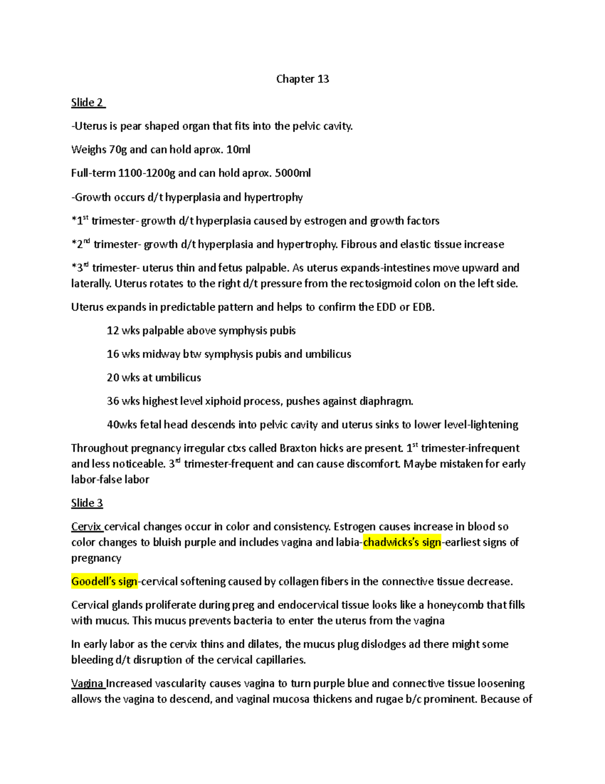 Wk 2 ch 13-15 - ATI TEACHER LECTURE NOTES - Chapter 13 Slide 2 -Uterus ...