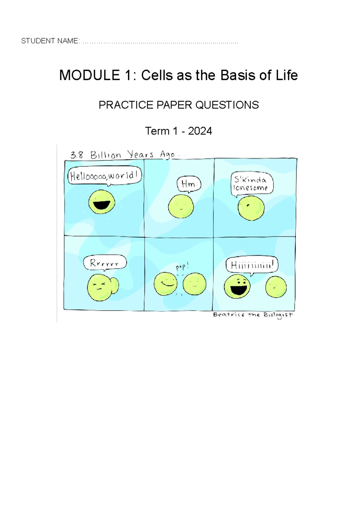Copy of 11 Biology Module 1 Practice Paper Questions 2024 - STUDENT ...