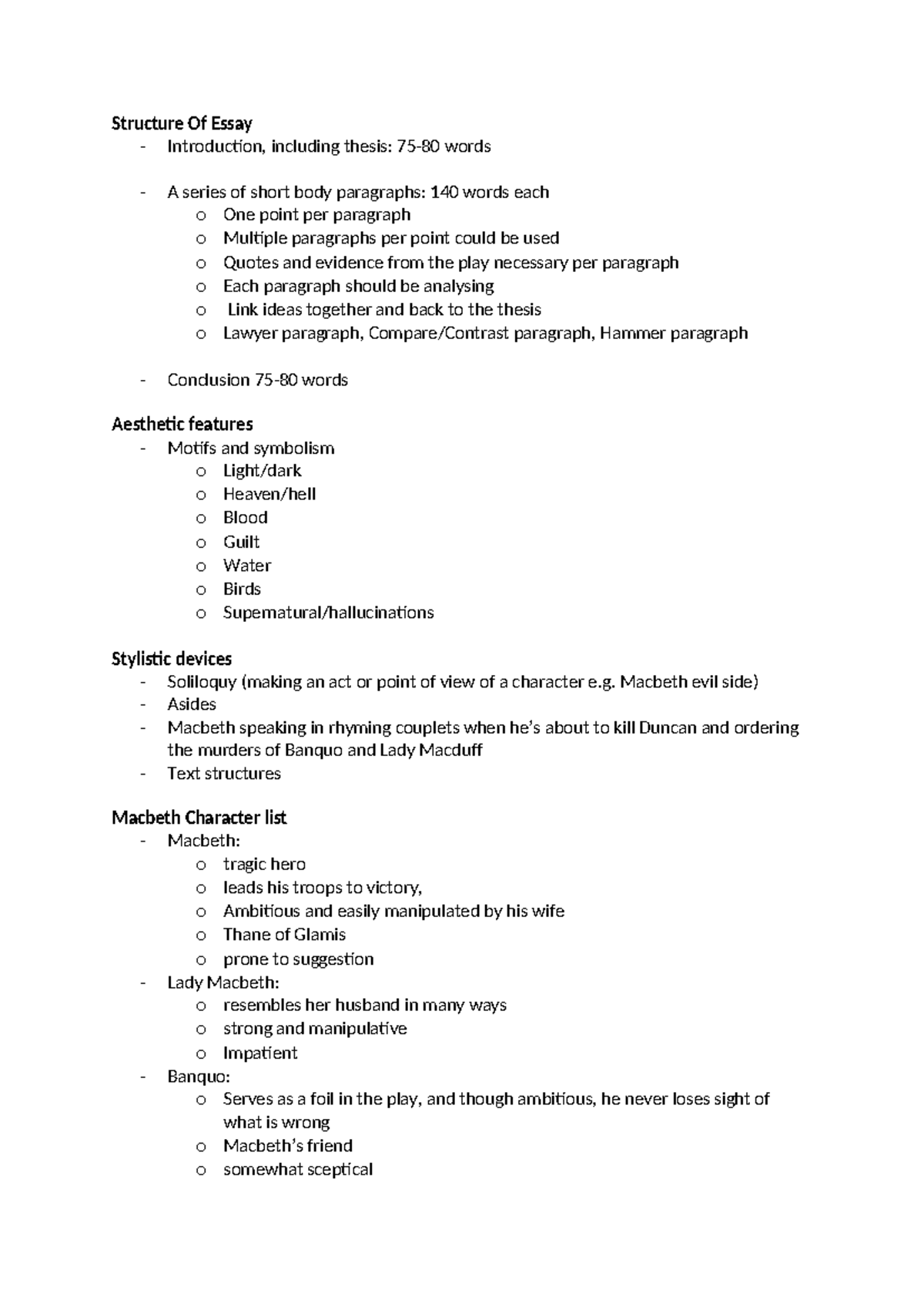 Macbeth External Notes - Structure Of Essay - Introduction, including ...