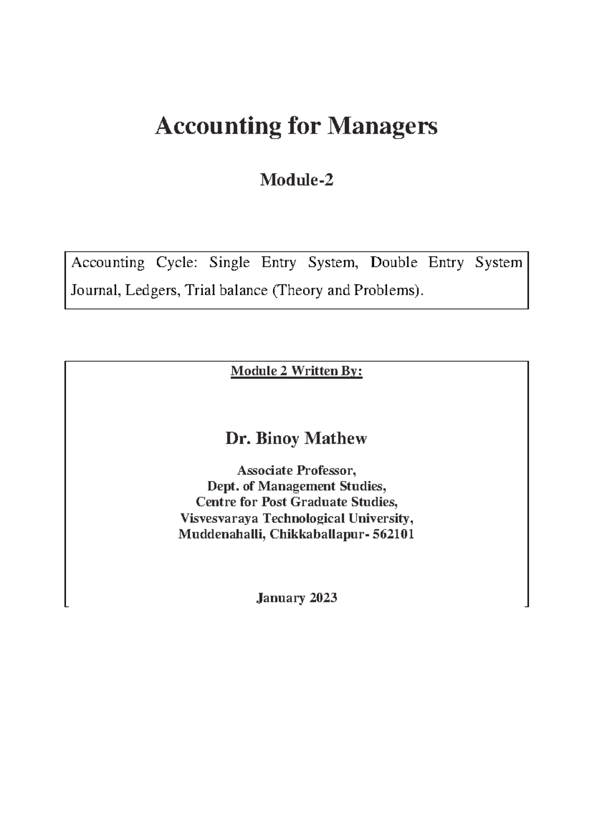 Accounting For Managers Module 2 Notes Accounting For Managers Module 2 Accounting Cycle