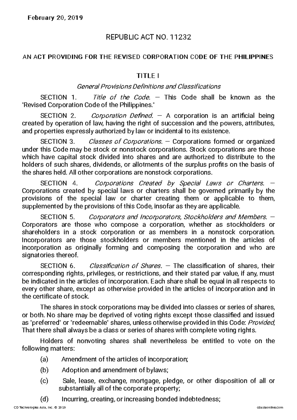 Revised Corporation Code of the Philipp - February 20, 2019February 20 ...
