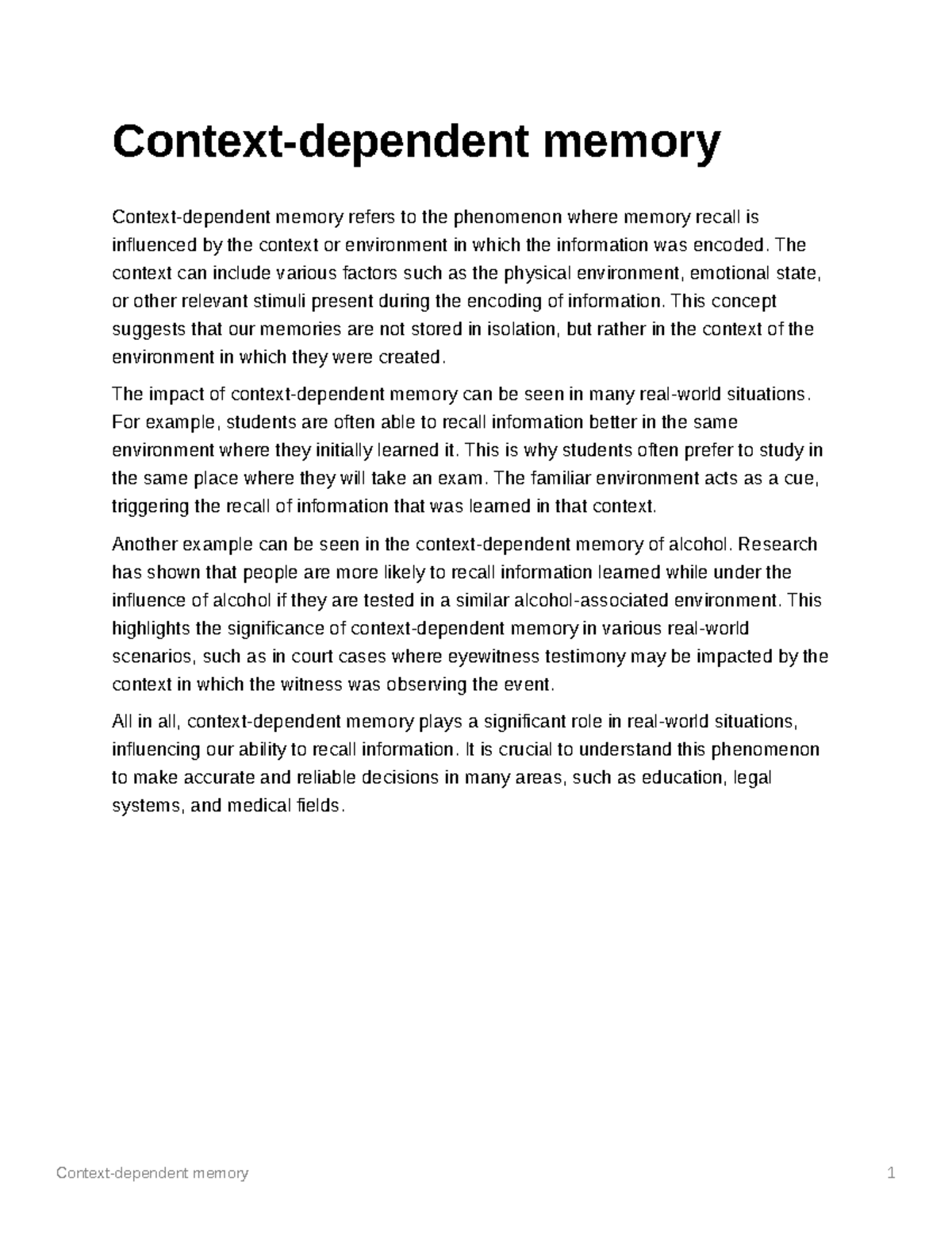 Context-dependent memory - The context can include various factors such ...