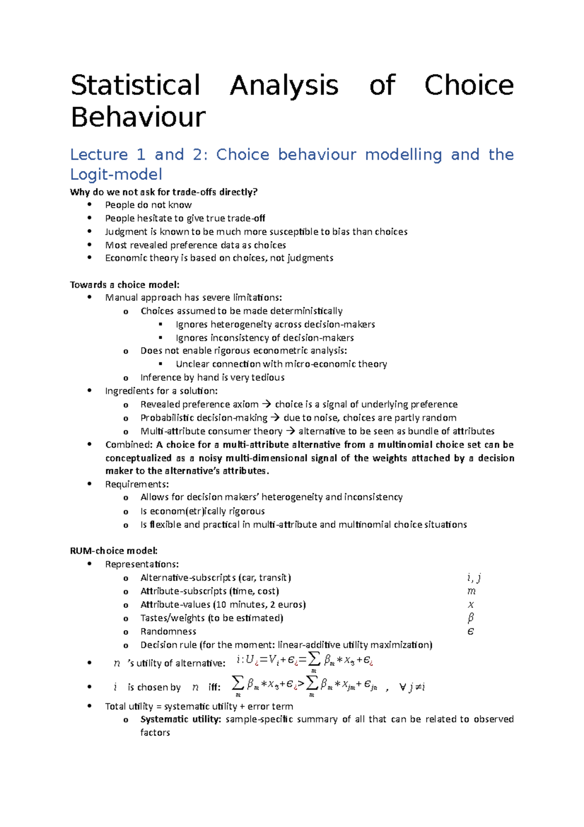 Lecture Notes - College-aantekeningen 1-12 - Statistical Analysis of ...