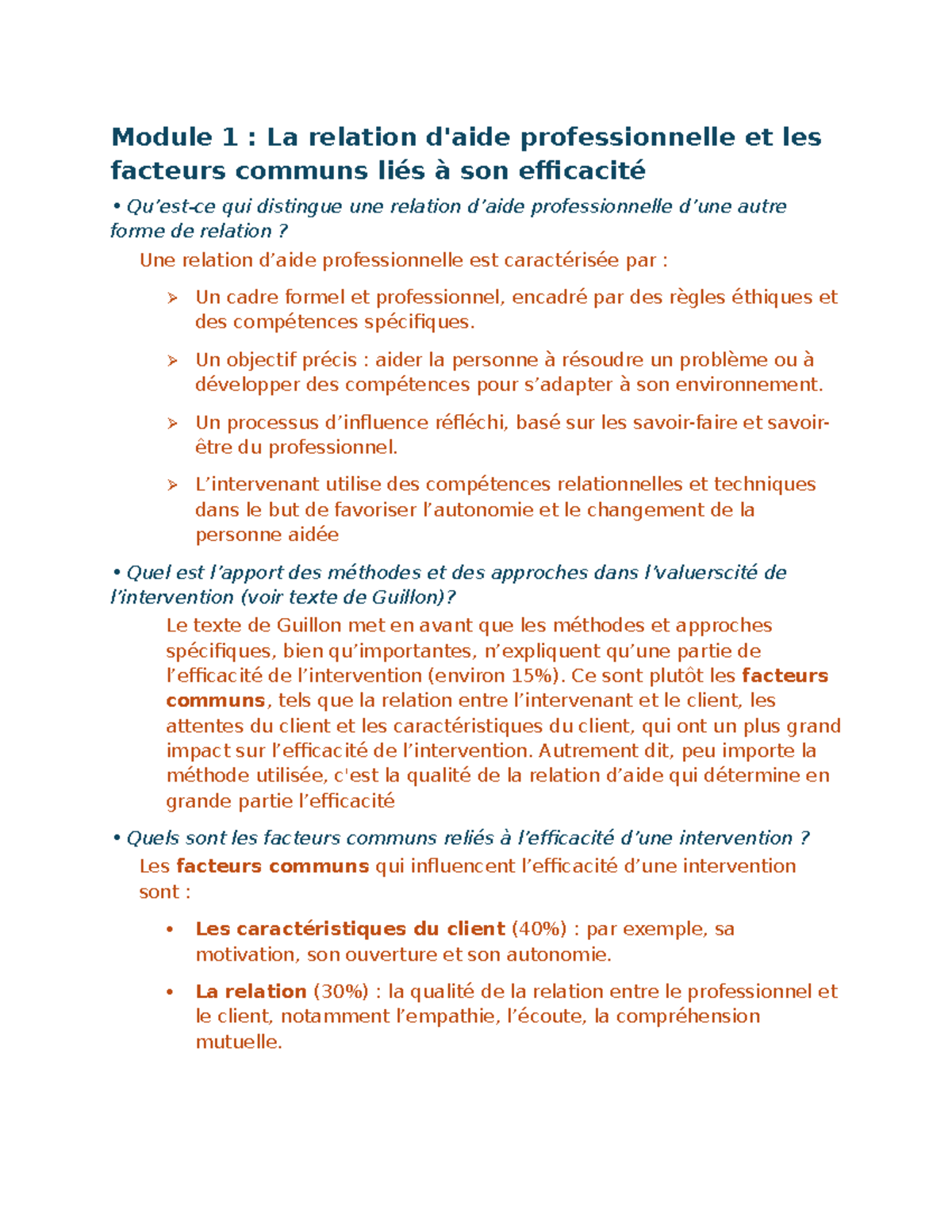 Module 1 Révision - Module 1 : La relation d'aide professionnelle et ...