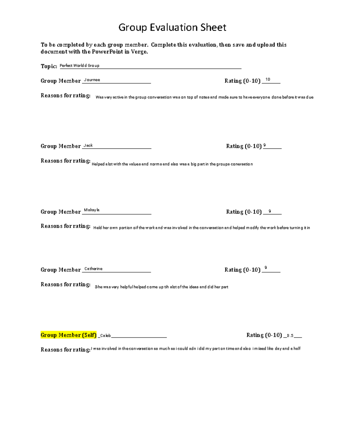Kami Export - Group Evaluation Sheet - Group Evaluation Sheet To be ...