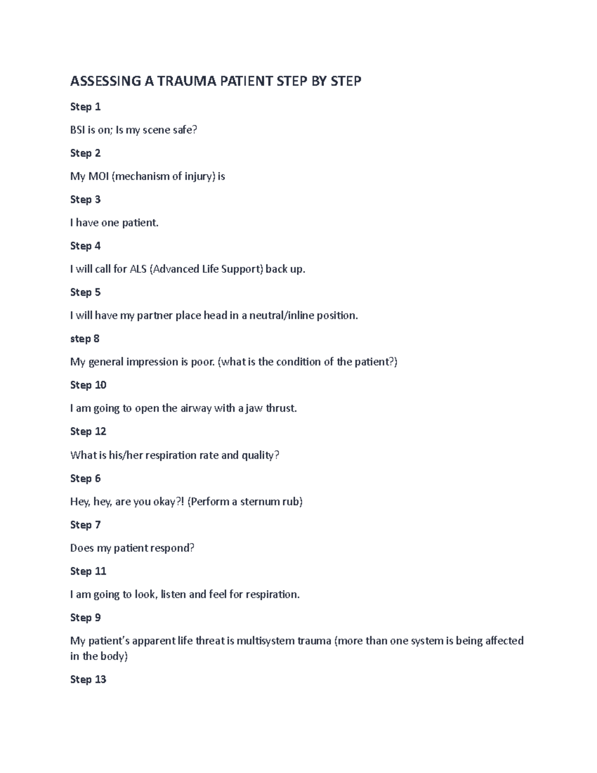 Assessing A Trauma Patient STEP BY STEP - ASSESSING A TRAUMA PATIENT ...