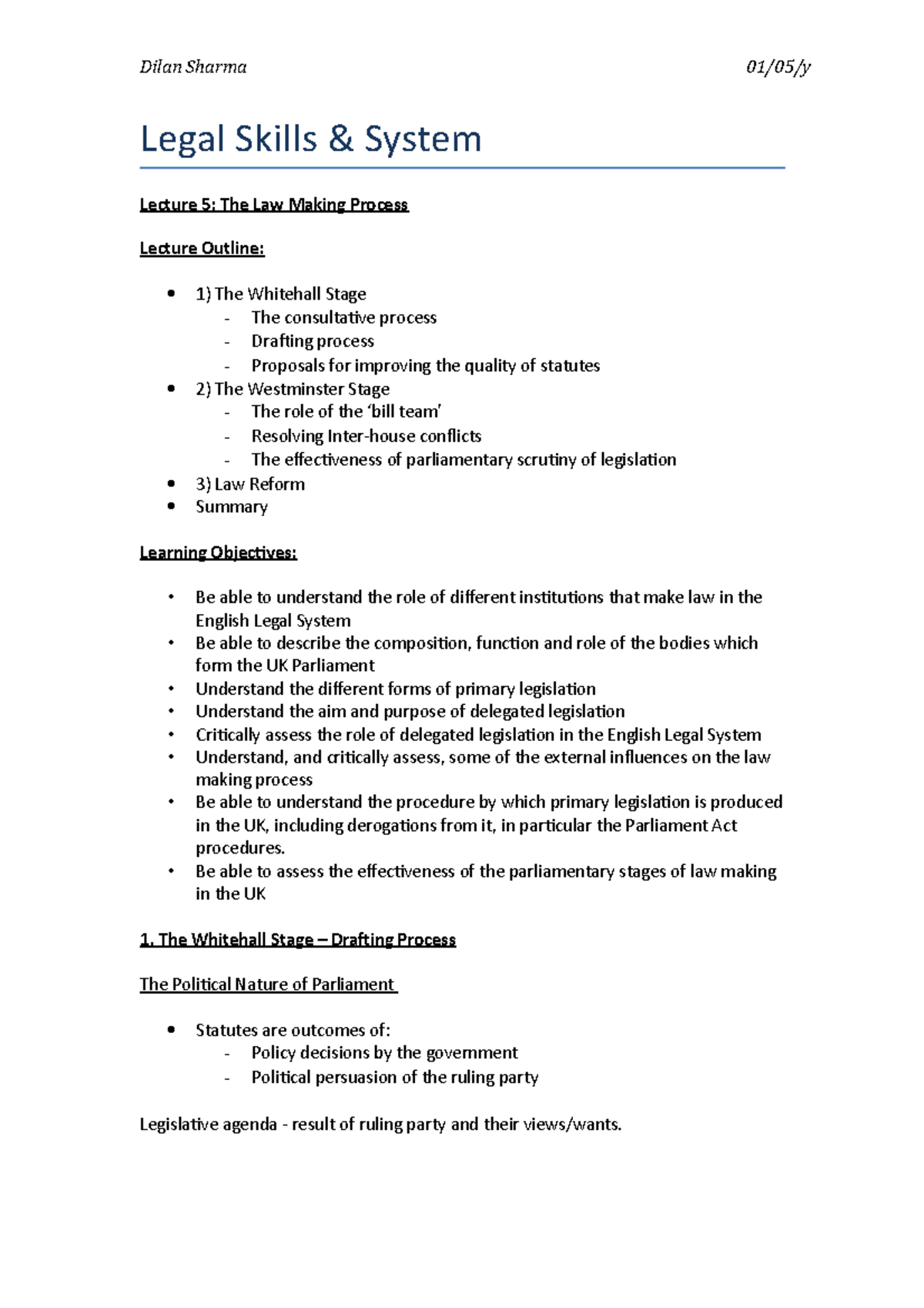 Law Making Process Lecture Notes 5 Legal Skills System Lecture 5 law-making-process-lecture-notes-5-legal-skills-system-lecture-5