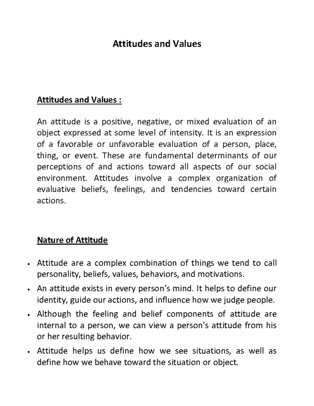 Attitudes and Values - It is a lecture note - Attitudes and Values ...