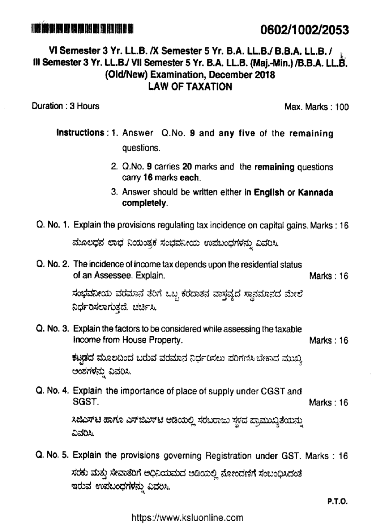 Llb 6 sem ballb bballb 10 sem llb 3 sem ballb bballb 7 sem law of taxation 0602 dec 2018 - Studocu