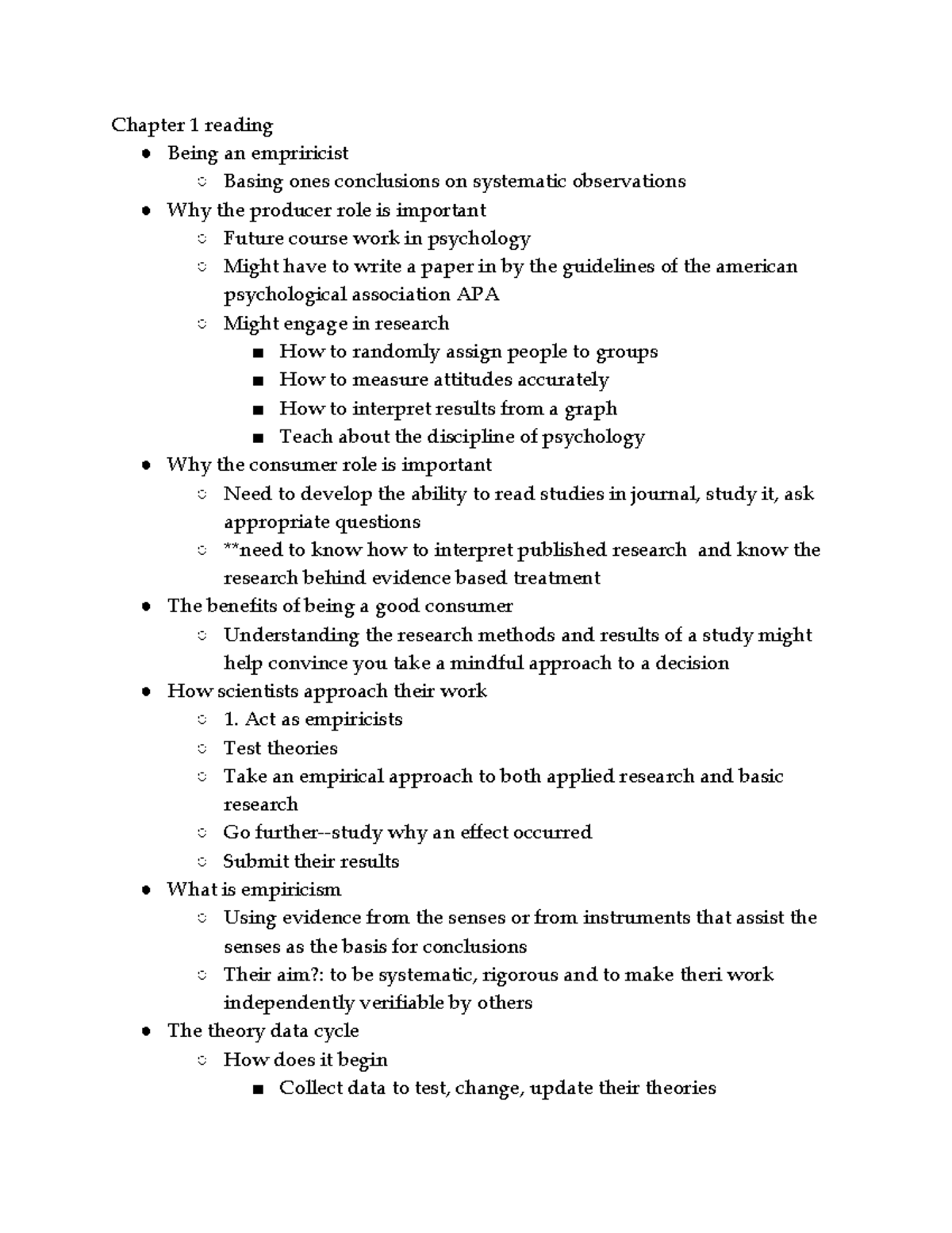 Chapter 1 read - Chapter 1 reading Being an empriricist Basing ones ...