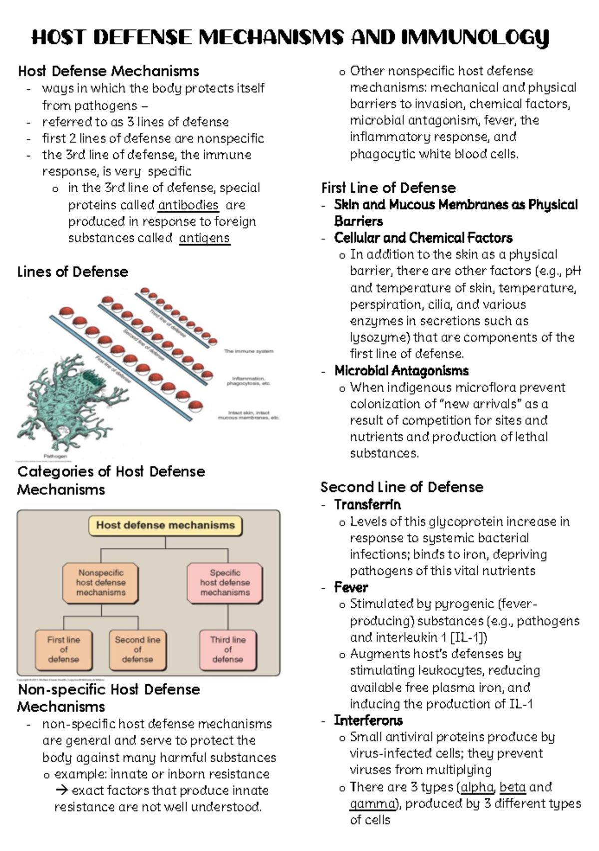 Notes 14 MC 101nur Host Defense Mechanism and Immunology - Host Defense ...
