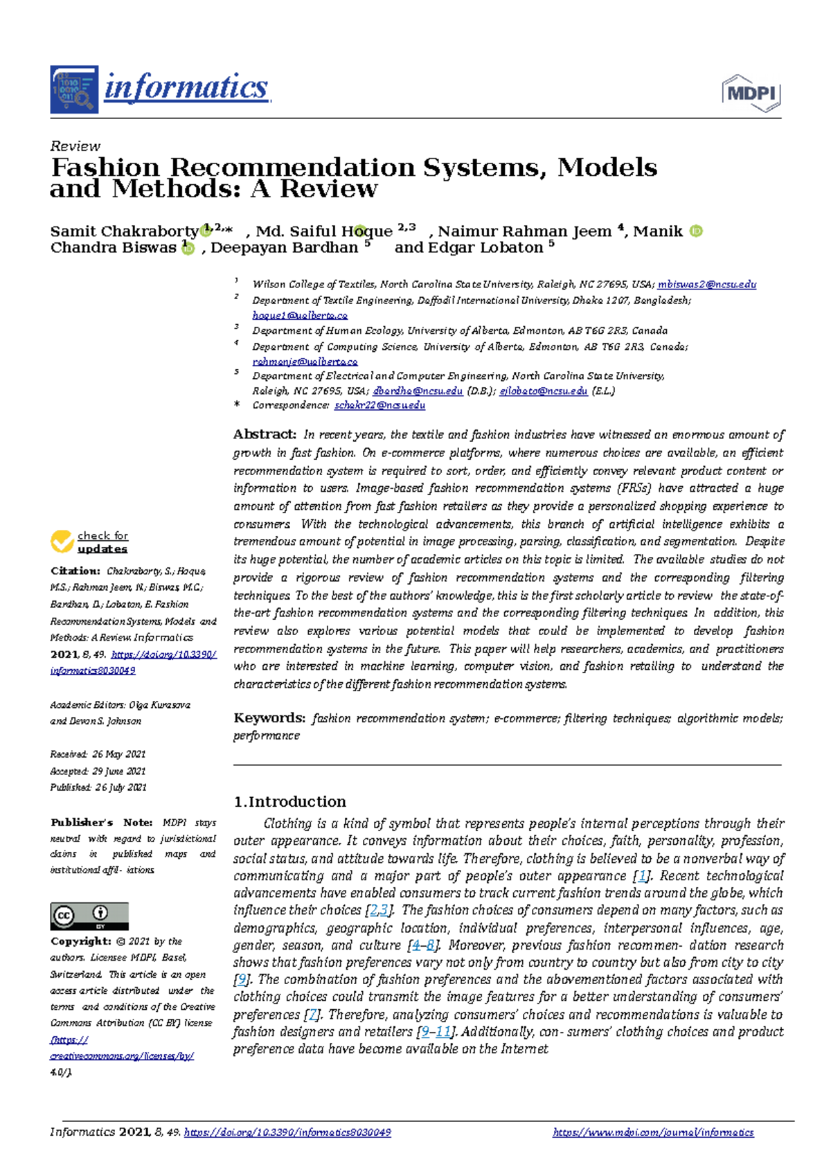 Informatics 08 00049 v2 - informatics Review Fashion Recommendation ...