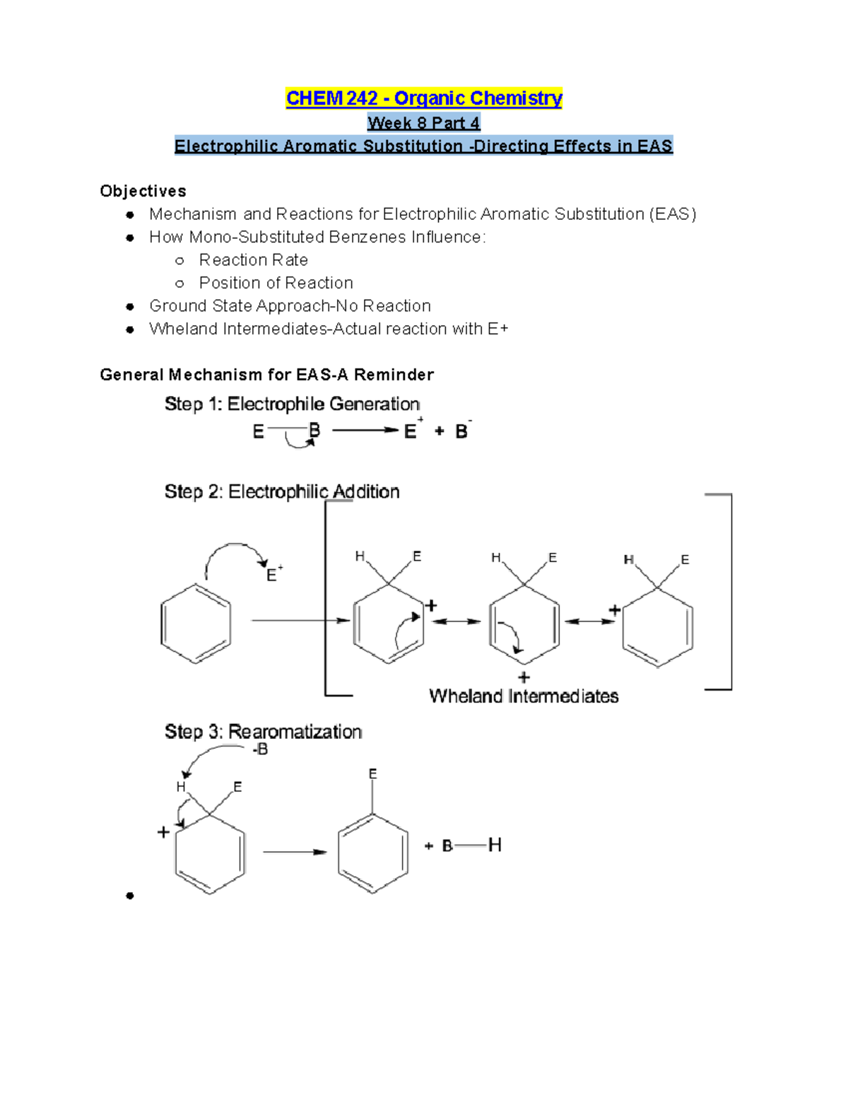 CHEM 242 Weeks 8 Lecture Notes Part 4 - Directing Effects in EAS - CHEM ...