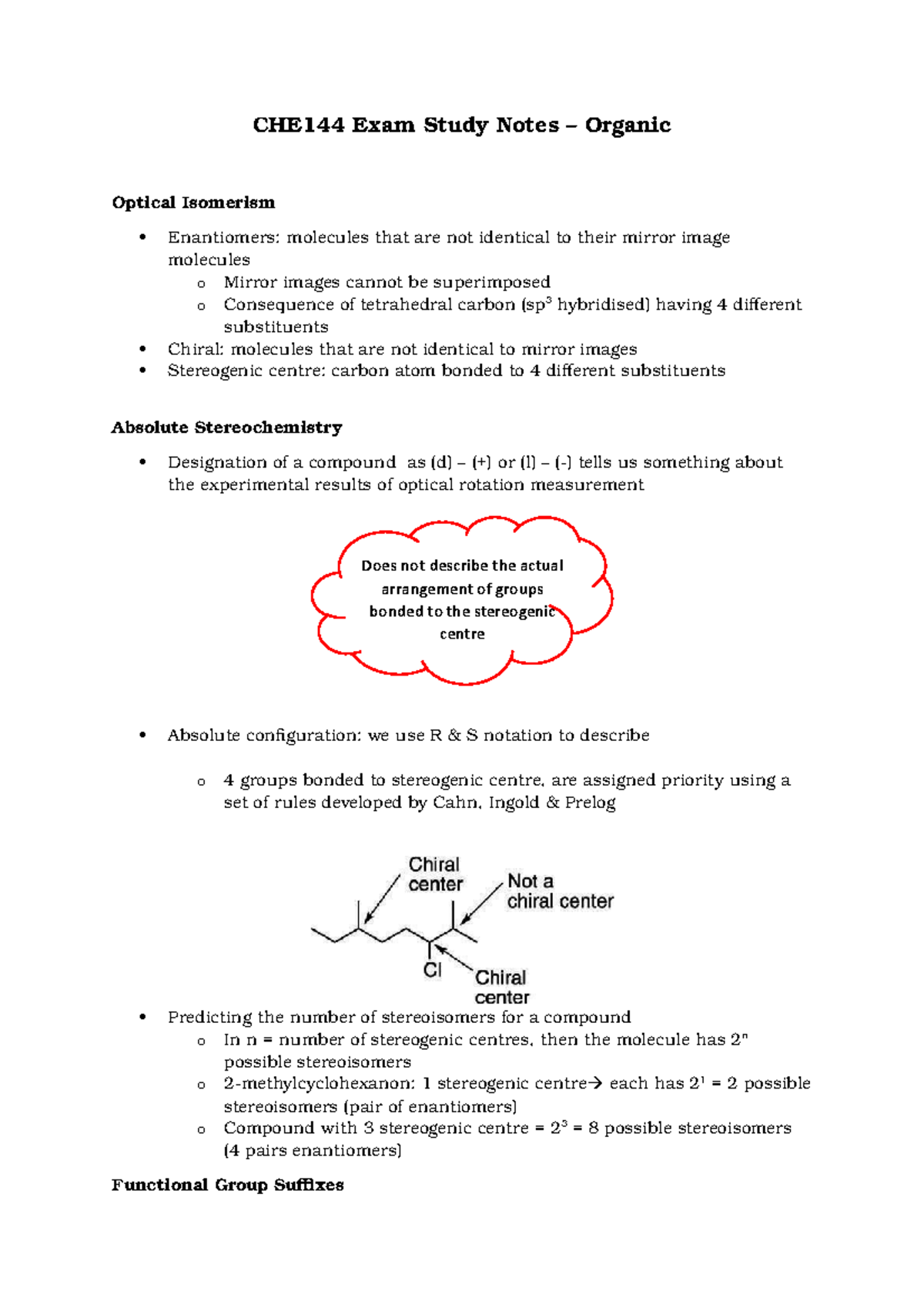 CHE144 Exam Study Notes - (except glycine) are chiral Speciic 3D shape ...