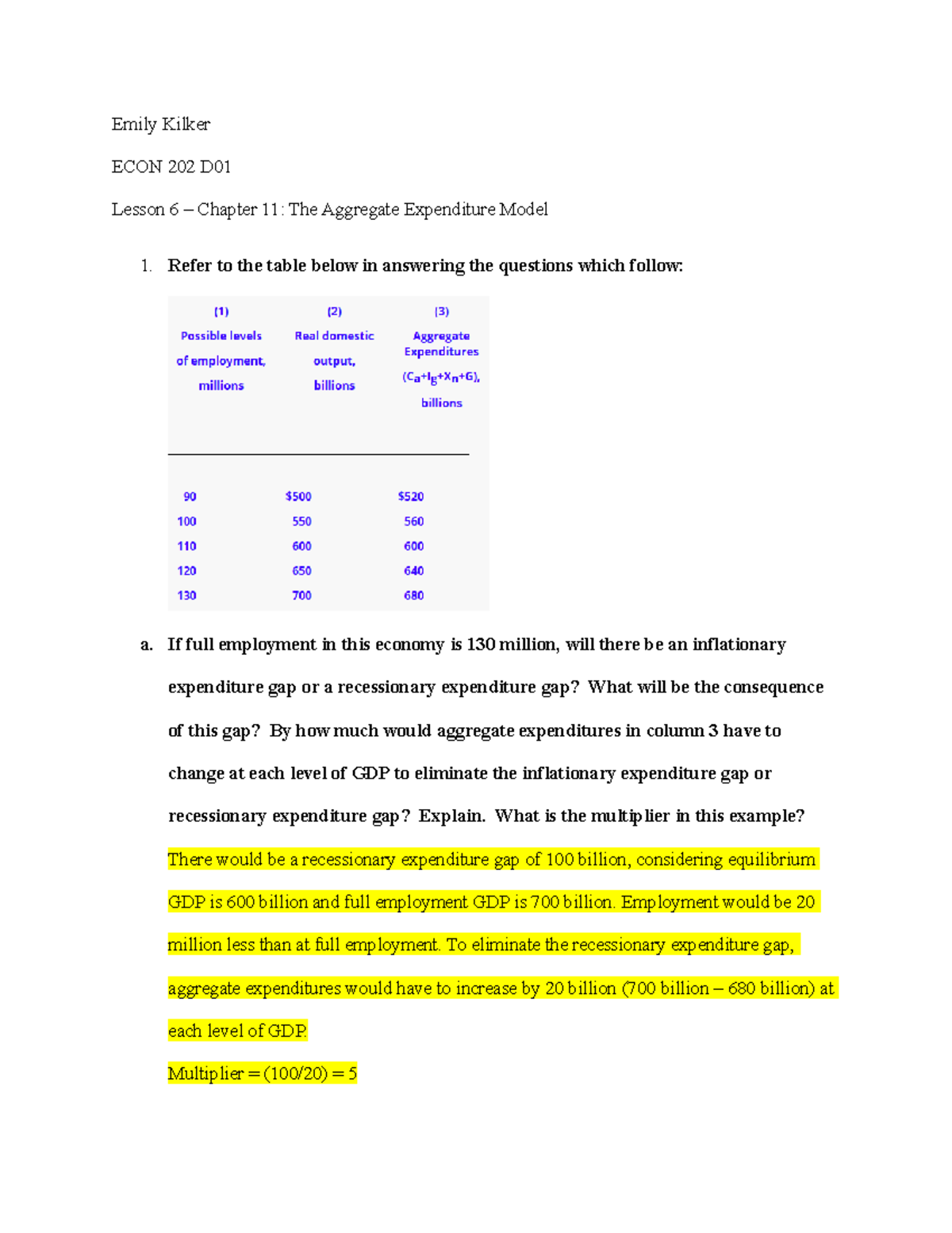 Lesson 6 – Chapter 11: The Aggregate Expenditure Model - Emily Kilker ...
