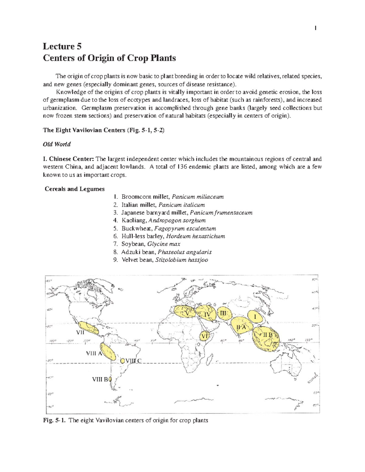 Center of origin - Plant breeding notes - Lecture 5 Centers of Origin ...