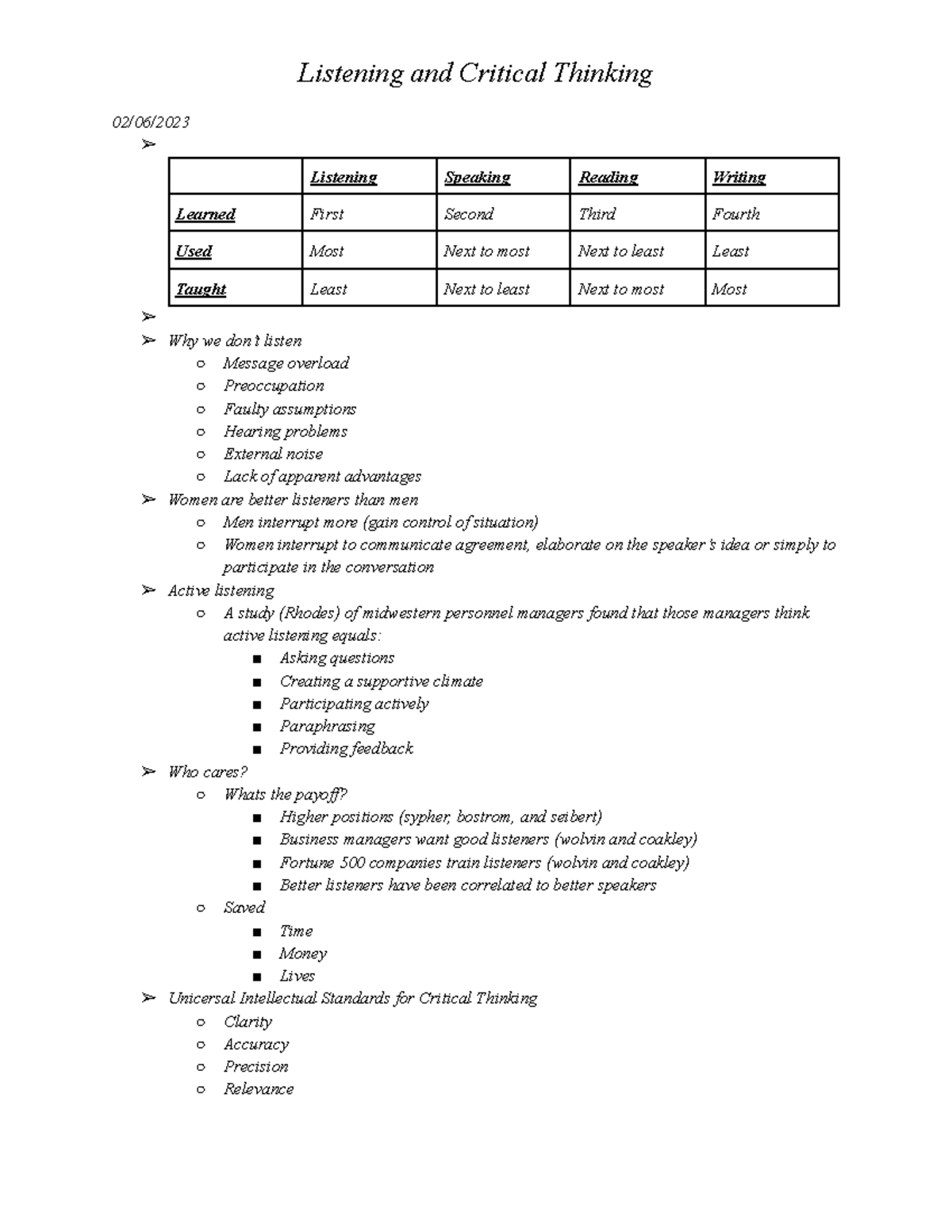 Listening and Critical Thinking - Listening and Critical Thinking 02/06 ...
