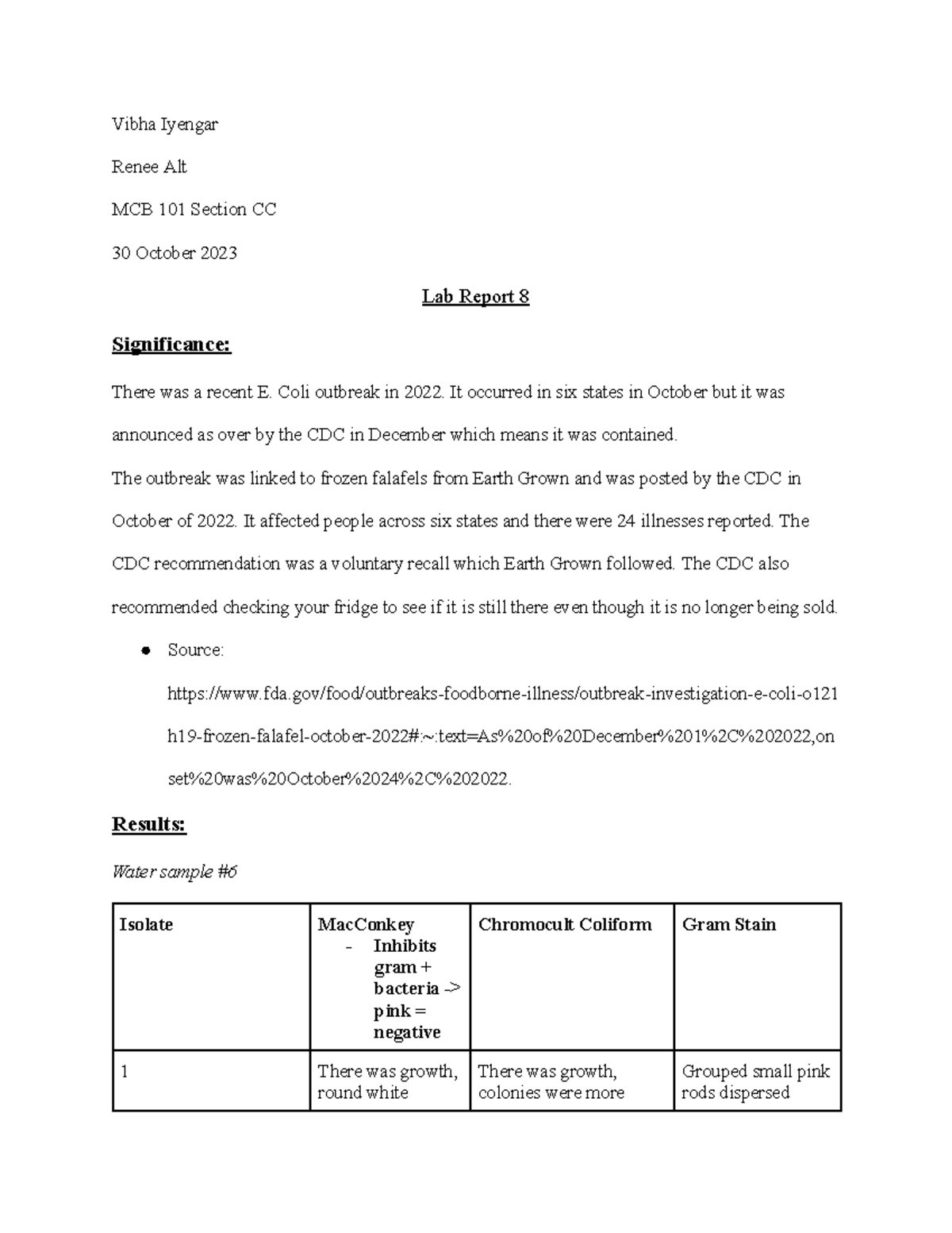 Lab Report 8 - Vibha Iyengar Renee Alt MCB 101 Section CC 30 October 2023 Lab Report 8 ...