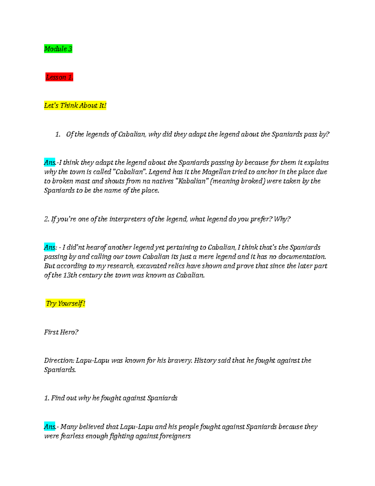 Module 3 readings - Module 3 Lesson 1. Let's Think About It! 1. Of the ...