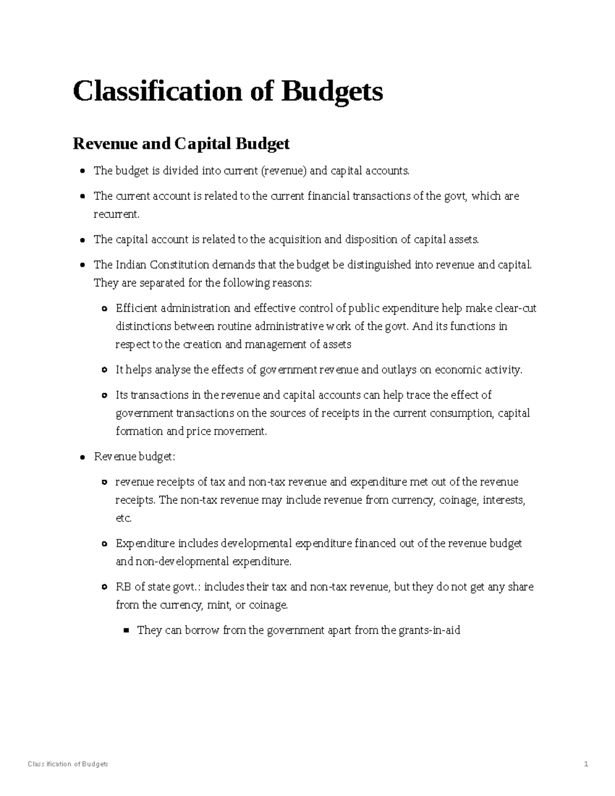 Classification of Budgets - Classification of Budgets Revenue and ...