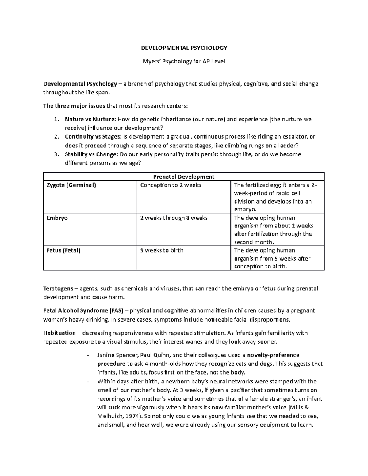 Developmental Psychology (AP Psychology level) - DEVELOPMENTAL ...