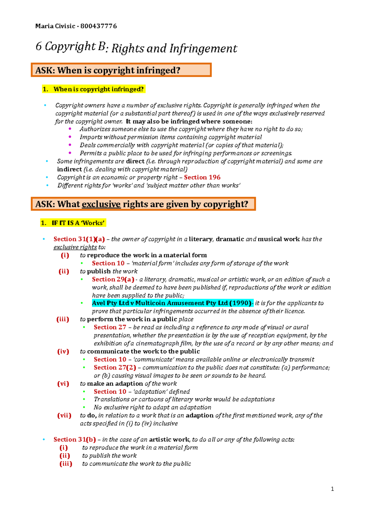 Topic 6 - Useful for assignments - 6 Copyright B: Rights and ...
