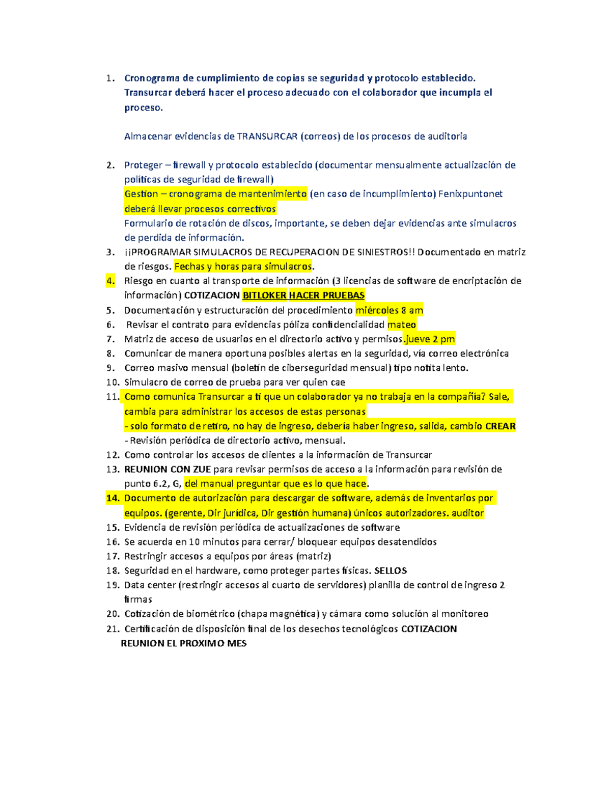 Reunión basc y ajustes soporte marzo 2023 - Cronograma de cumplimiento ...