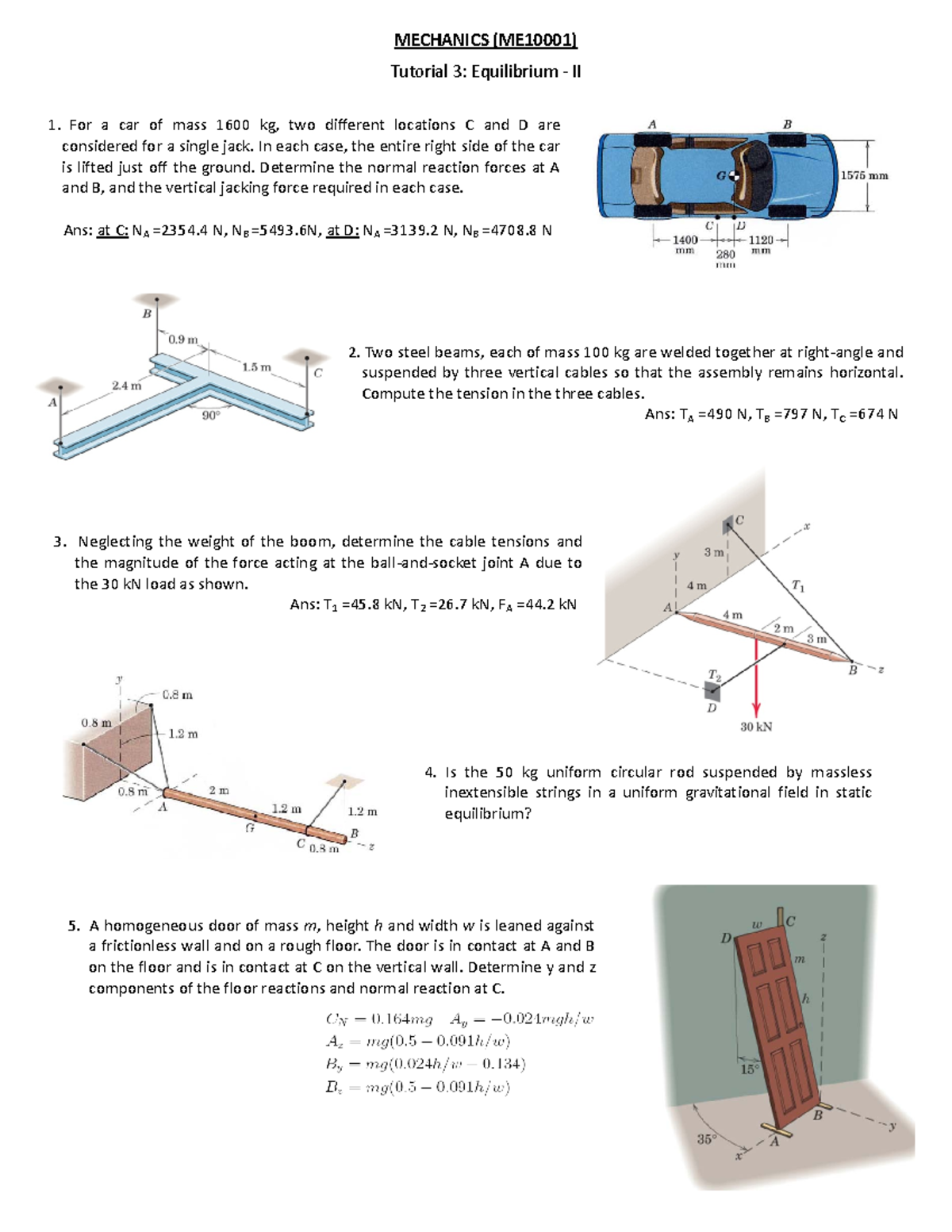 Tutorial Sheet 3 - Practice Materials for Basic Engineering Mechanics ...