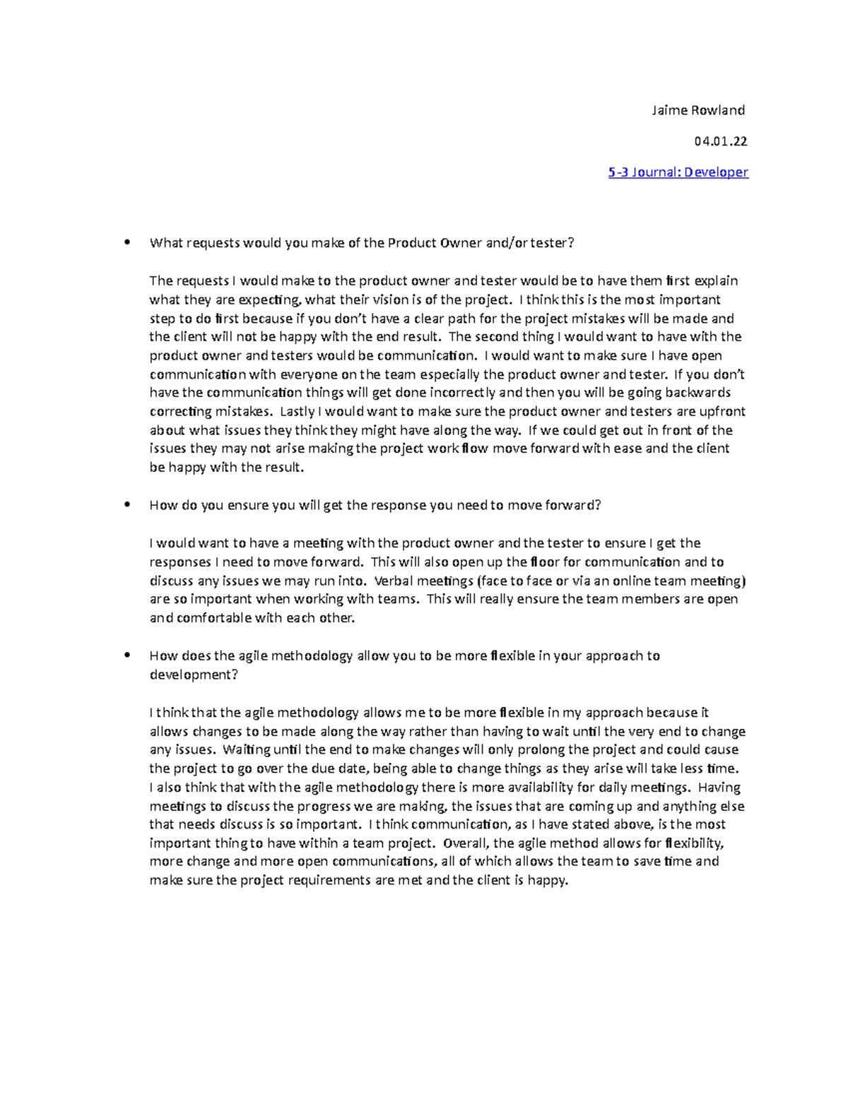 5-3 Journal Developer - Jaime Rowland 5-3 Journal: Developer What ...