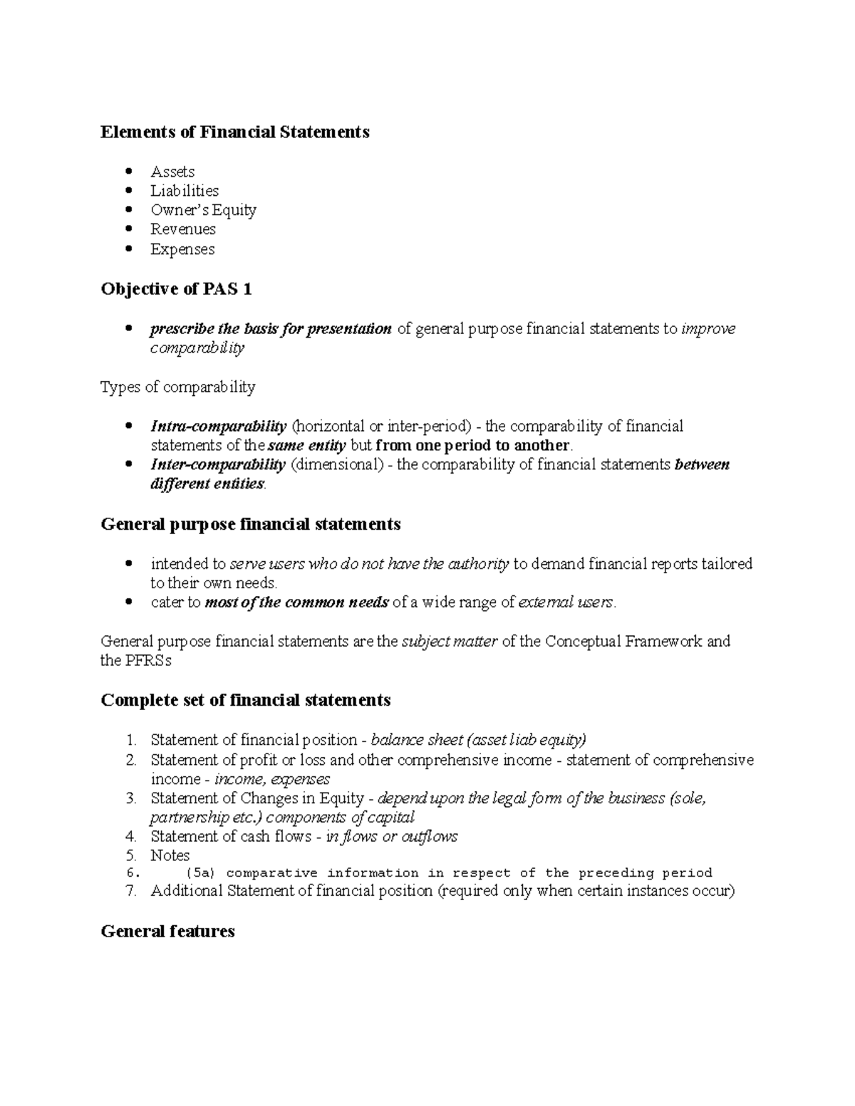 PAS 1 - Presentation of Financial Statement - Elements of Financial ...