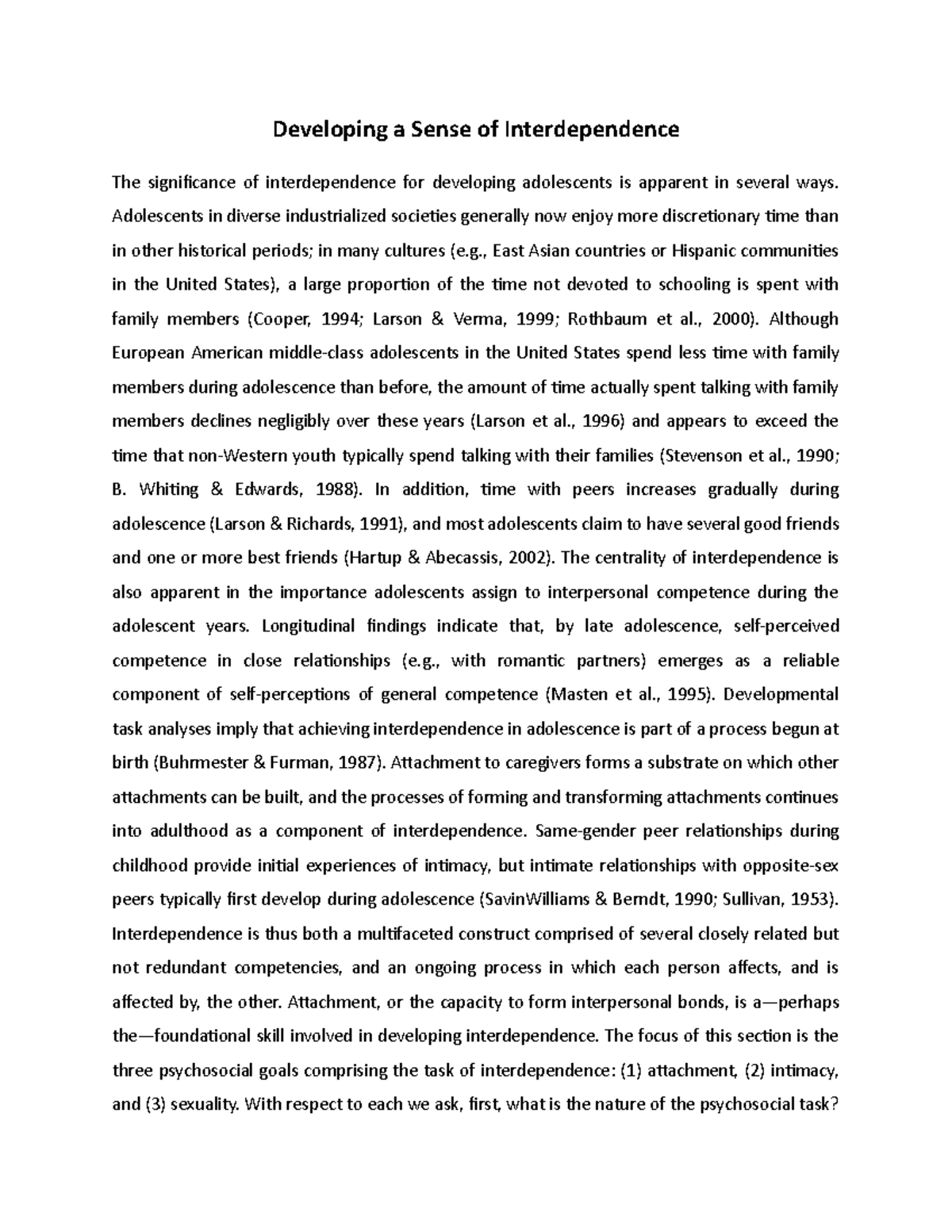 Developing a Sense of Interdependence - Adolescents in diverse ...