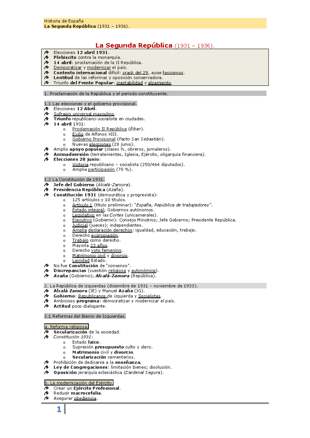 Esquema - LA II República - Historia de España La Segunda República (1931 – 1936). 1 http ...