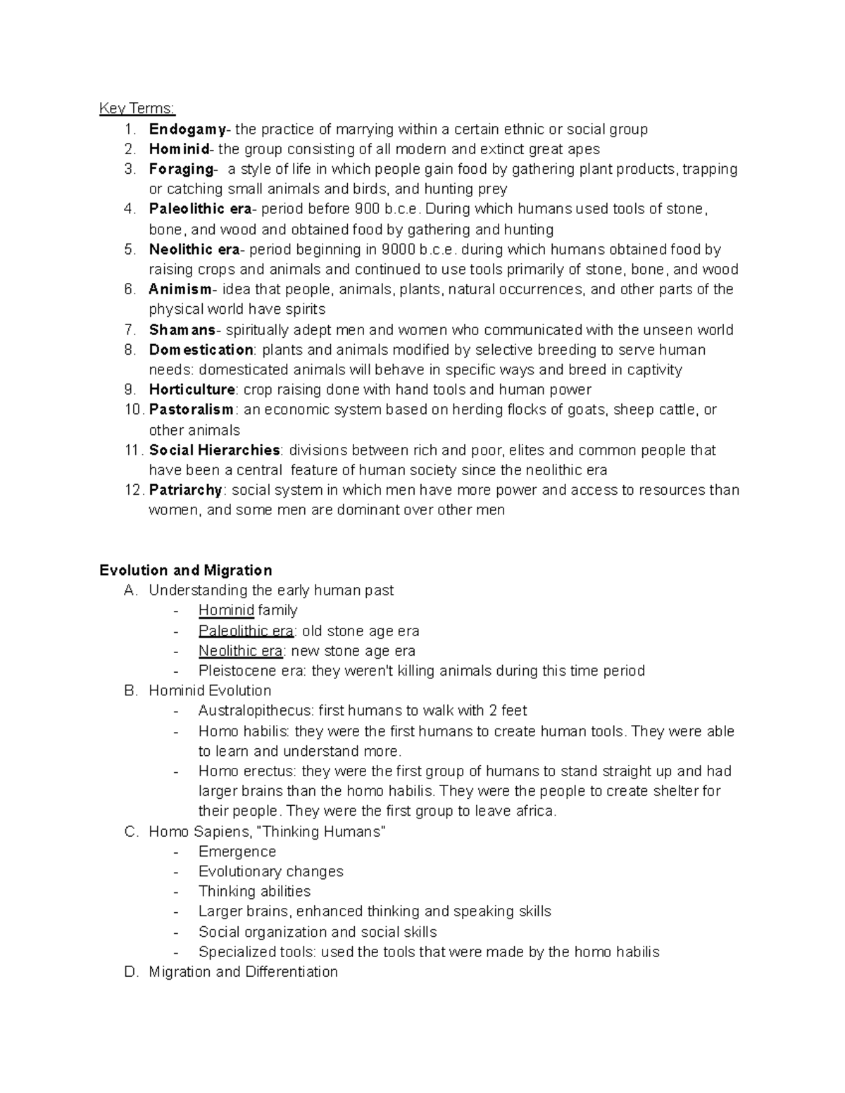 History of Civil- Chapter 1 The Earliest Human Societies - Key Terms: 1 ...