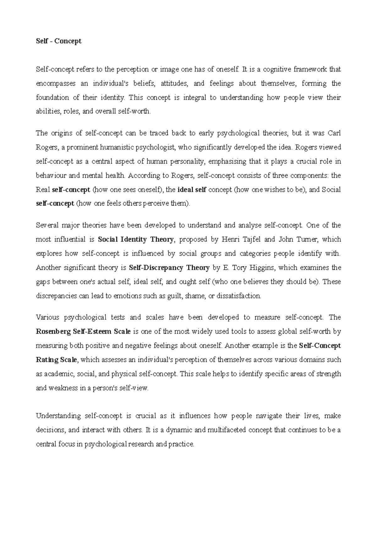 Self-concept - Necessary details about the Self-Concept Rating Scale ...