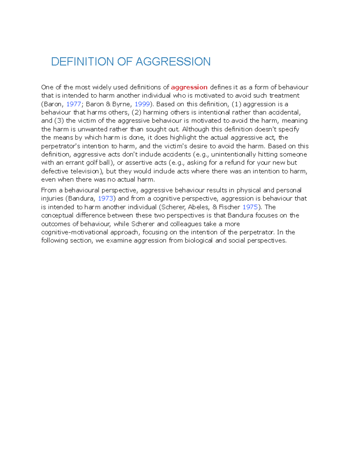 Chapter 12 - Aggression - DEFINITION OF AGGRESSION One of the most ...