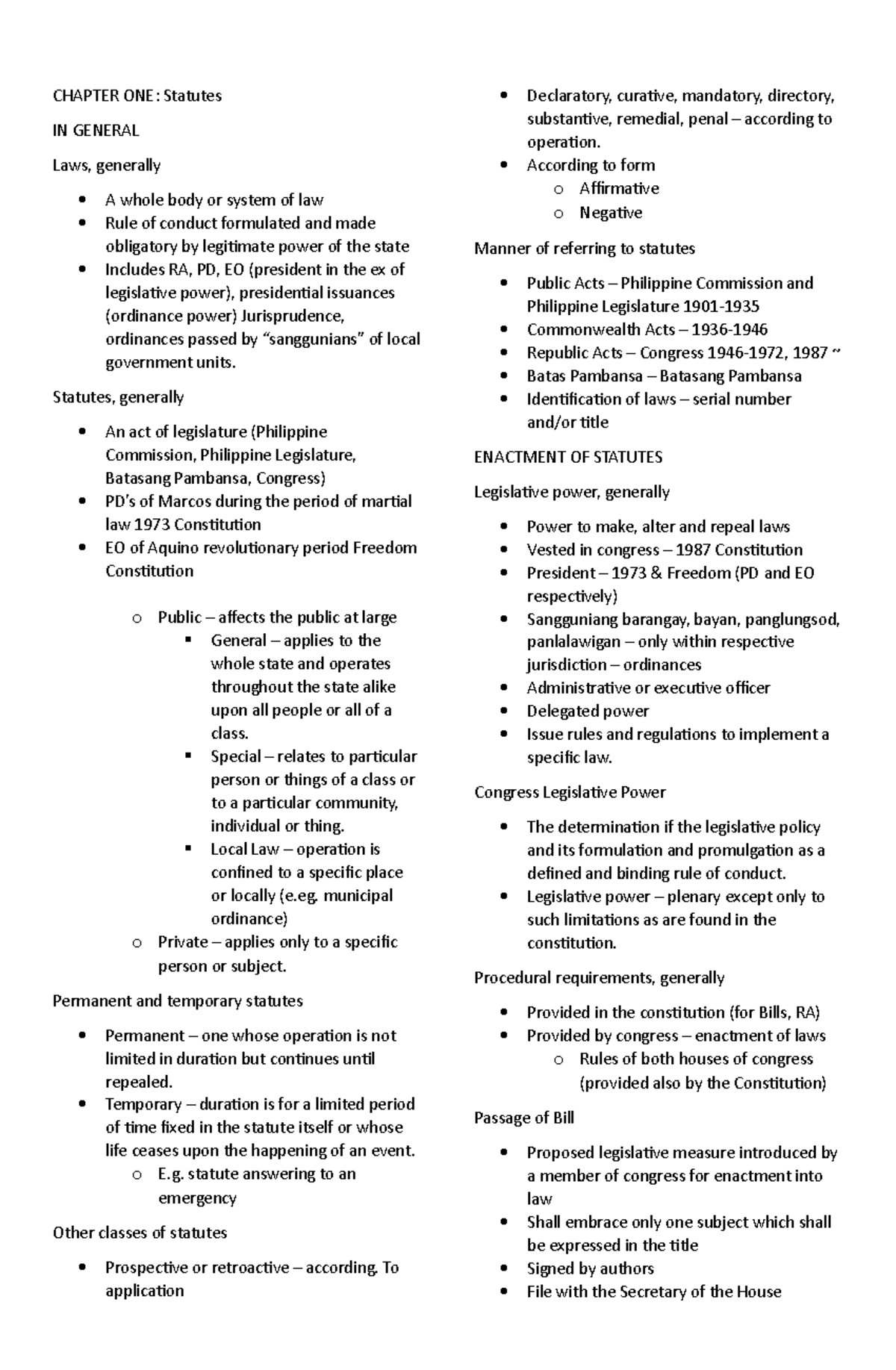 Chapter ONE( Statute Construction) - Juris Doctor - Studocu