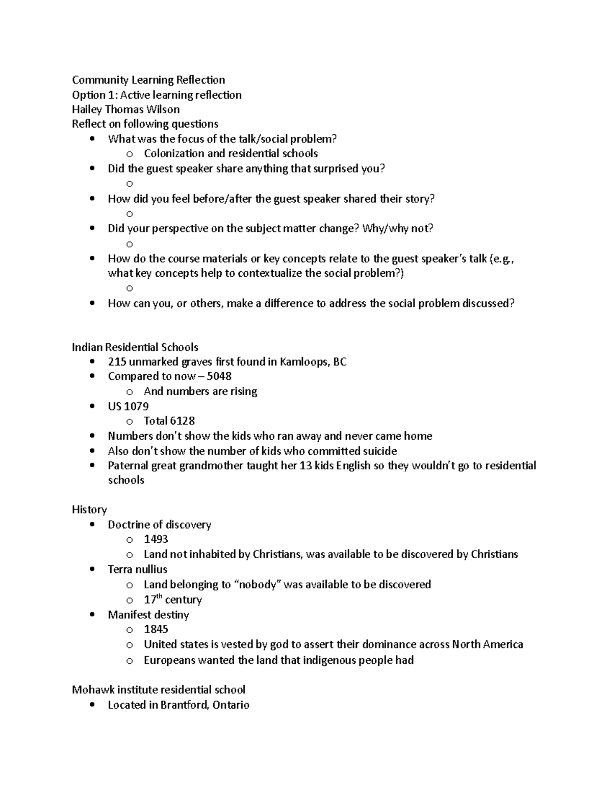 Community Learning Reflection - Community Learning Reflection Option 1 ...